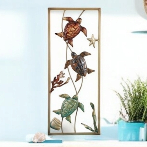 Wall Decor | Rustic Ocean Theme Metal Turtle Wall Art In Frame | Poshmark